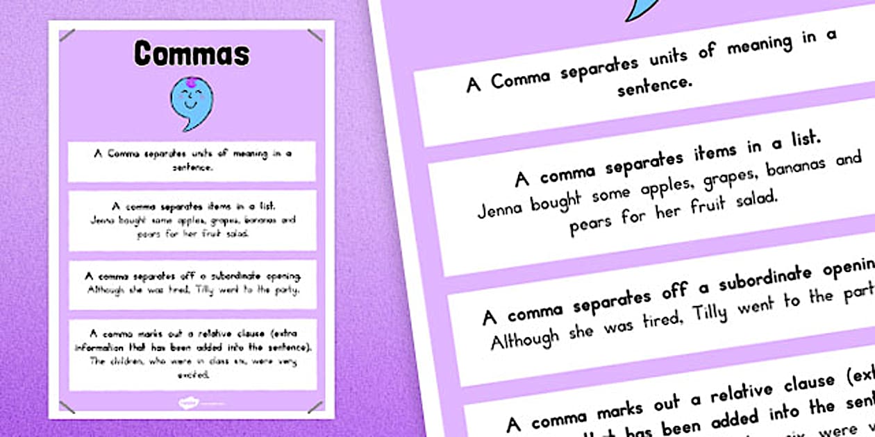 Commas Punctuation Poster (teacher made) - Twinkl