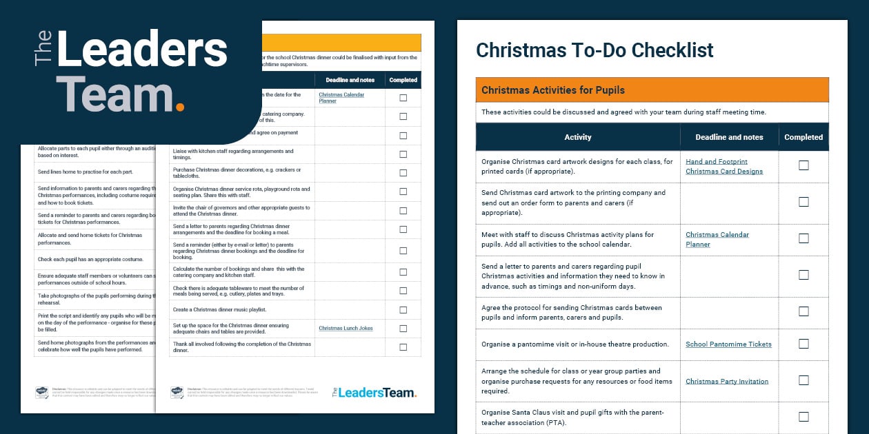 School Christmas To-Do Checklist - Leaders