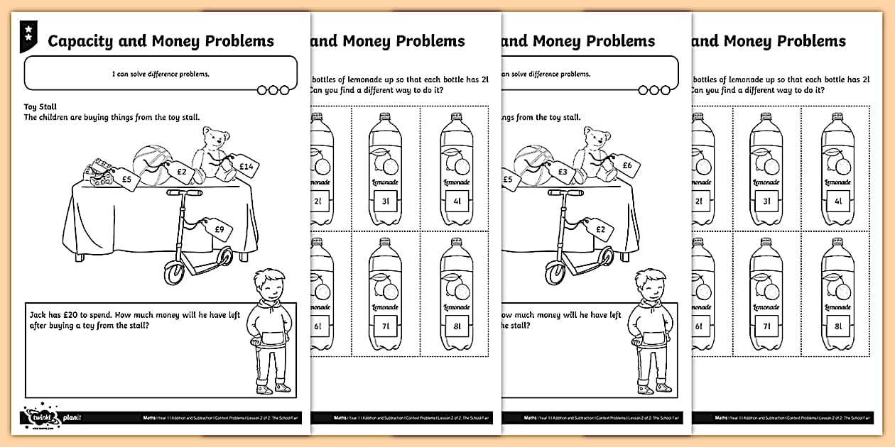 School Fair Themed Difference Problems Differentiated Worksheet ...