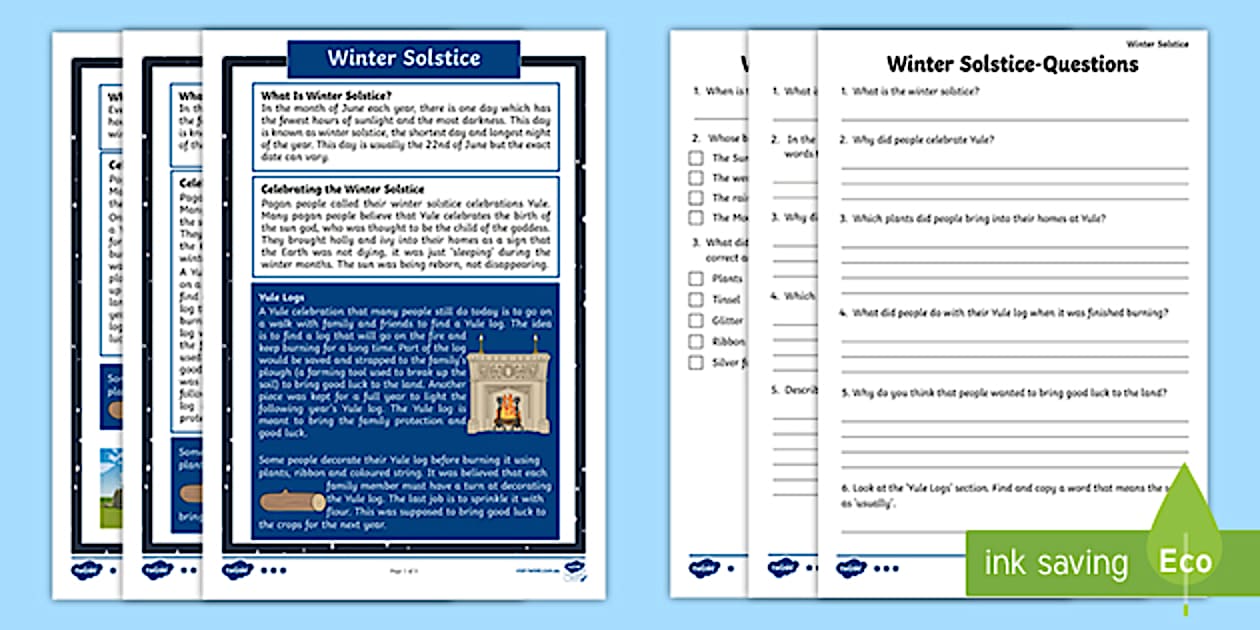 Winter Solstice Differentiated Reading Comprehension Activity