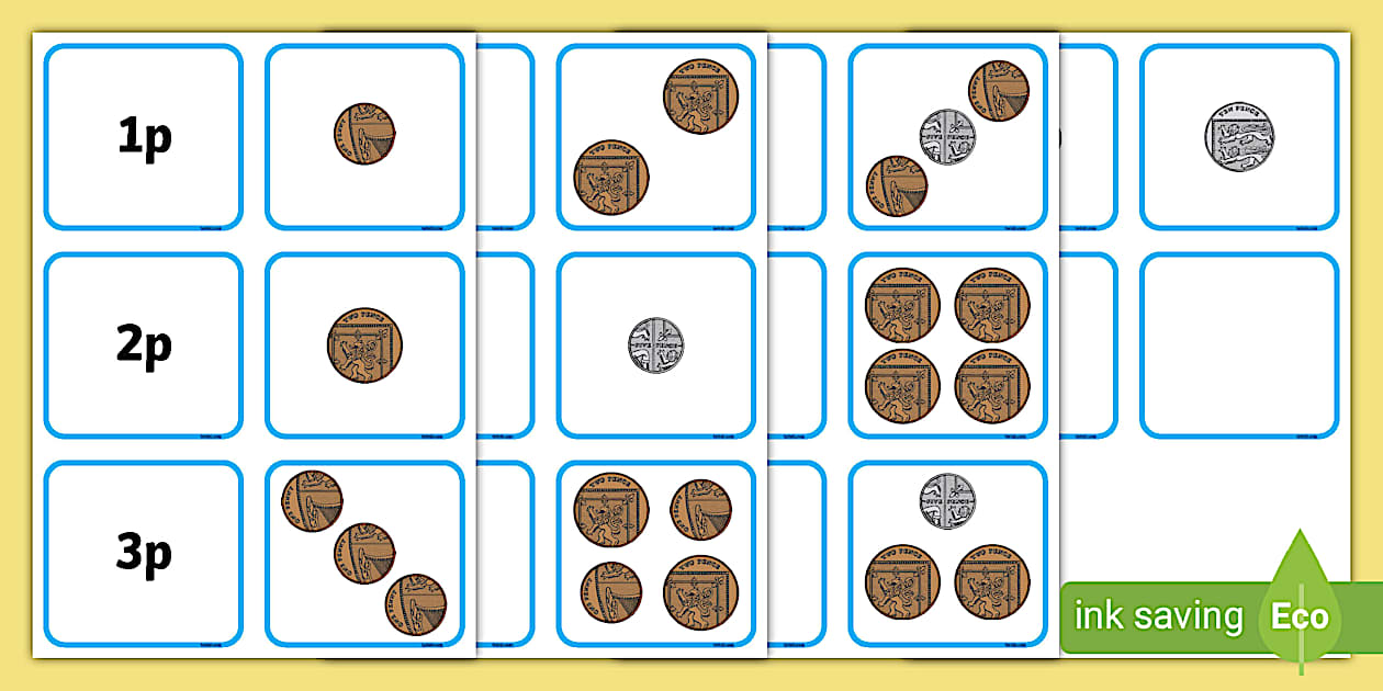 Money Matching Cards 1ps up to 10p New Coins - Twinkl