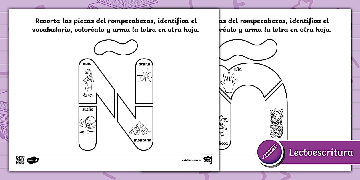 Hoja de actividad: Rompecabezas de la letra Ñ - Twinkl
