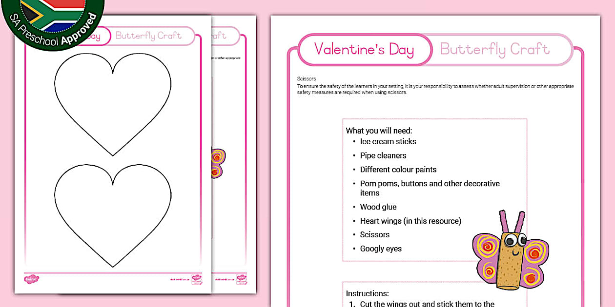 Preschool: Valentine's Day: Butterfly Craft (Teacher-Made)