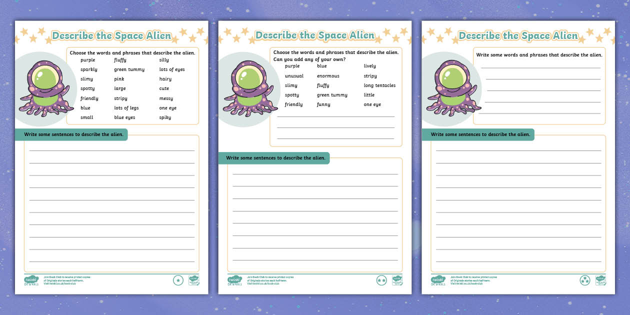 Describe the Space Alien Writing Activity (teacher made)