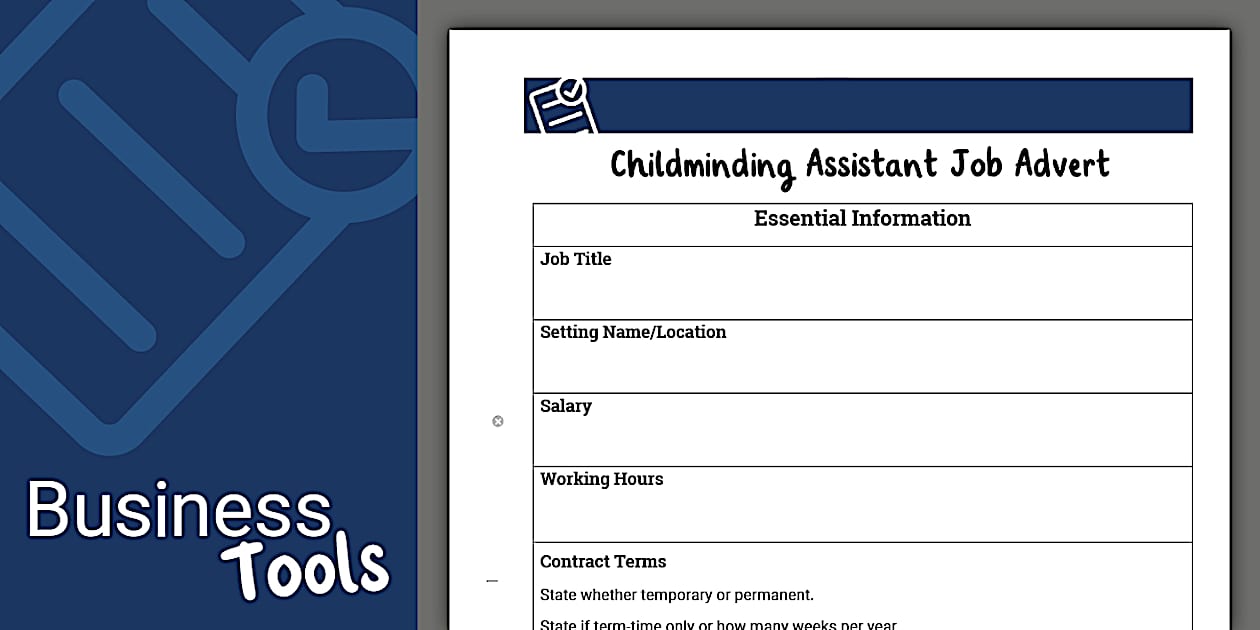 Childminder Assistant Job Advert Template (teacher made)