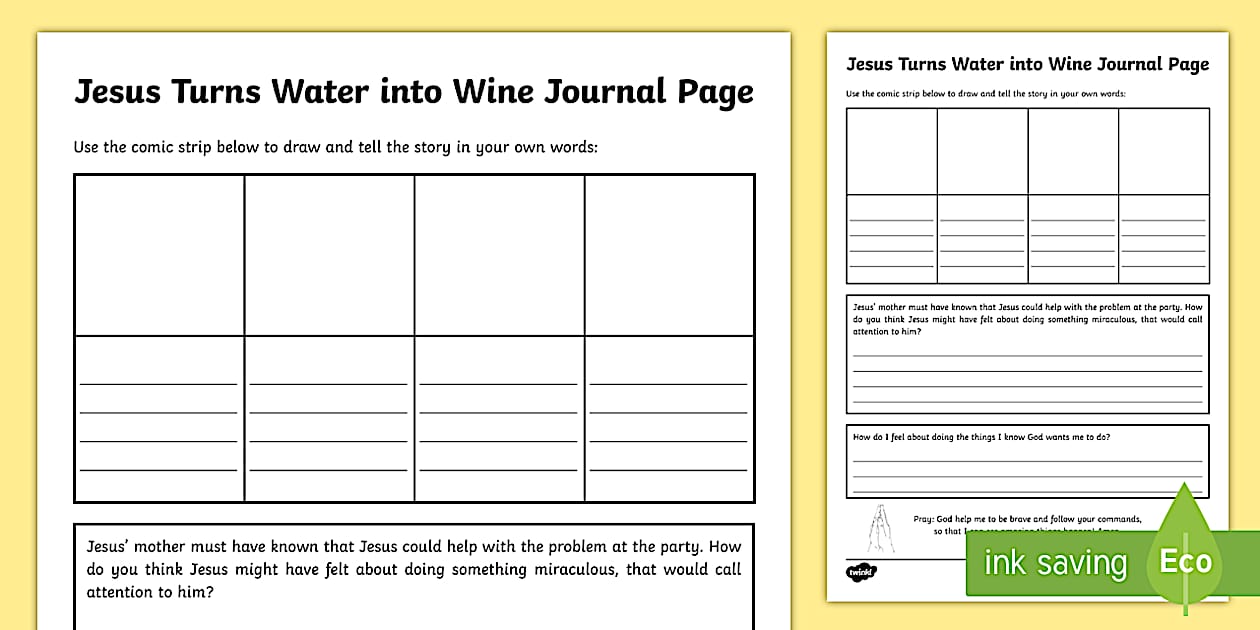 Wedding at Cana Journal Writing Worksheet