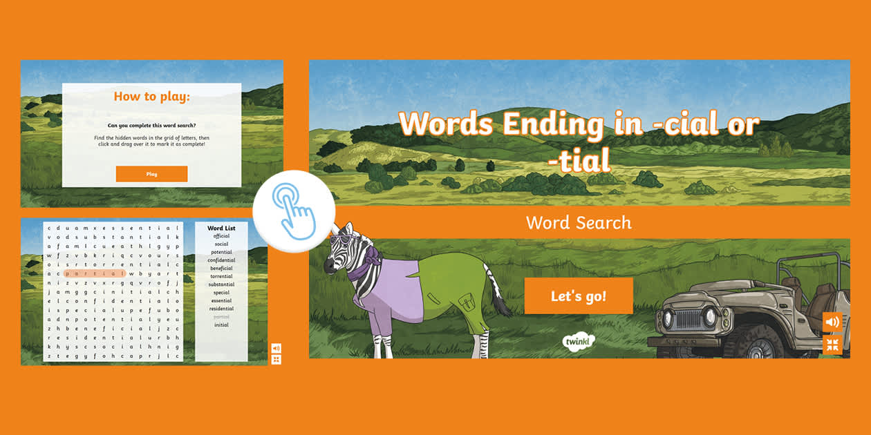 Words Ending in -cial or -tial KS2 English Word Search