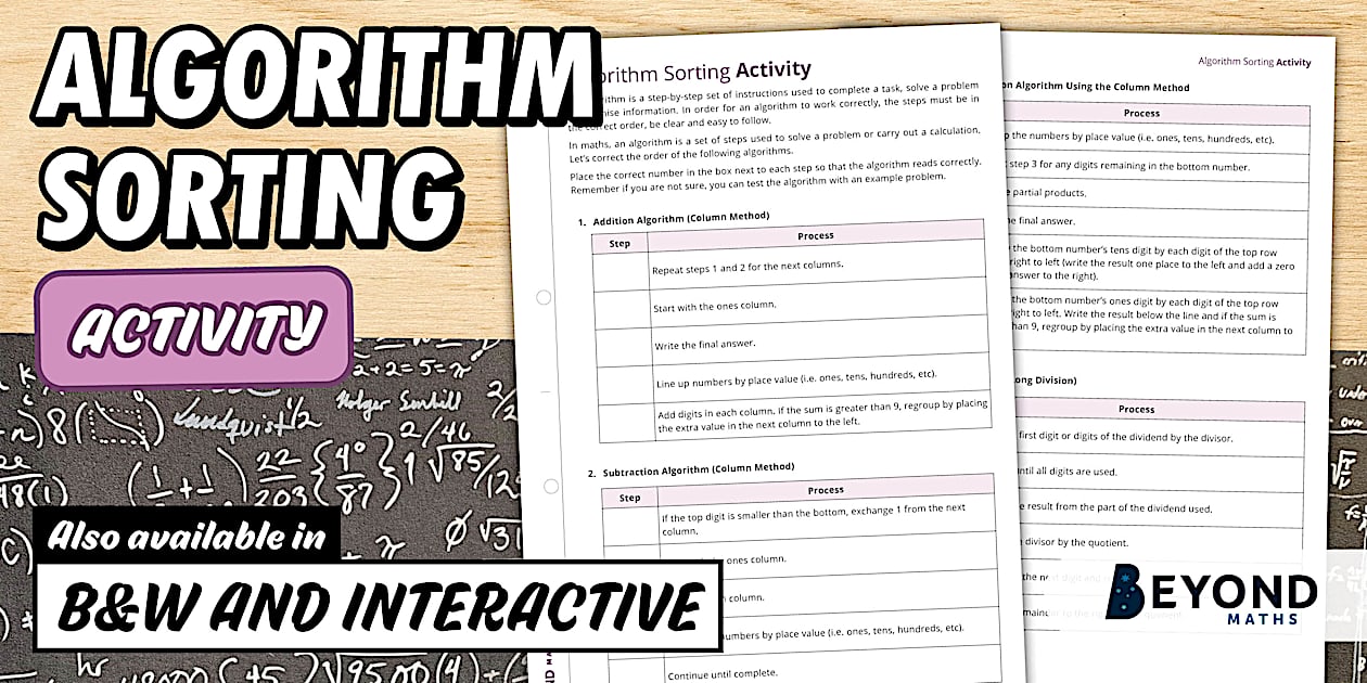 Algorithm Sorting Activity Sheet