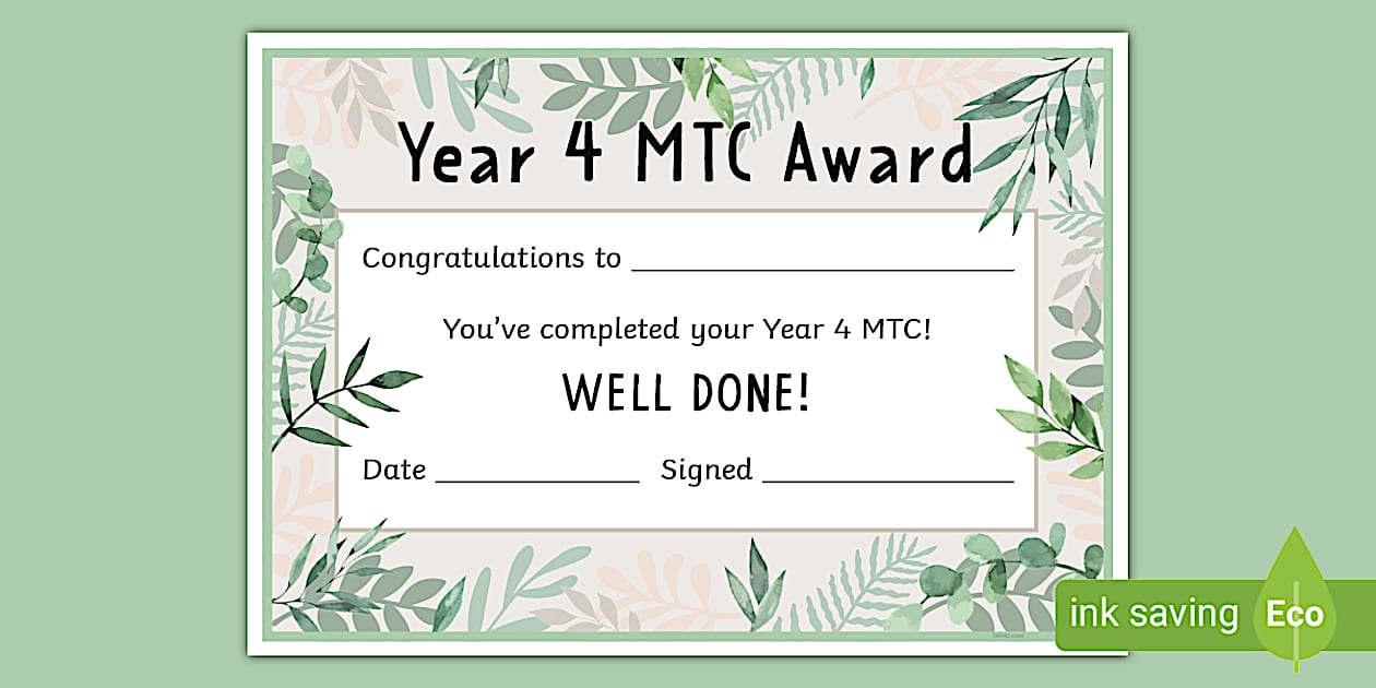 Botanical-Themed MTC Certificate (Teacher-Made) - Twinkl