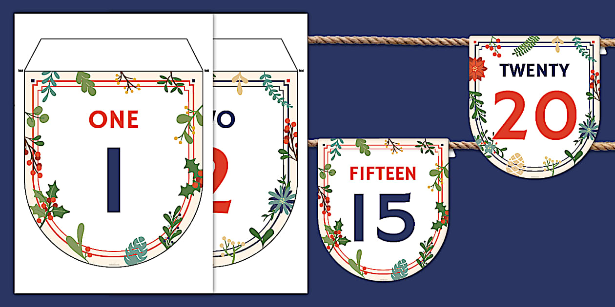 👉 Winter Botanical-Themed 1–20 Number Display Bunting