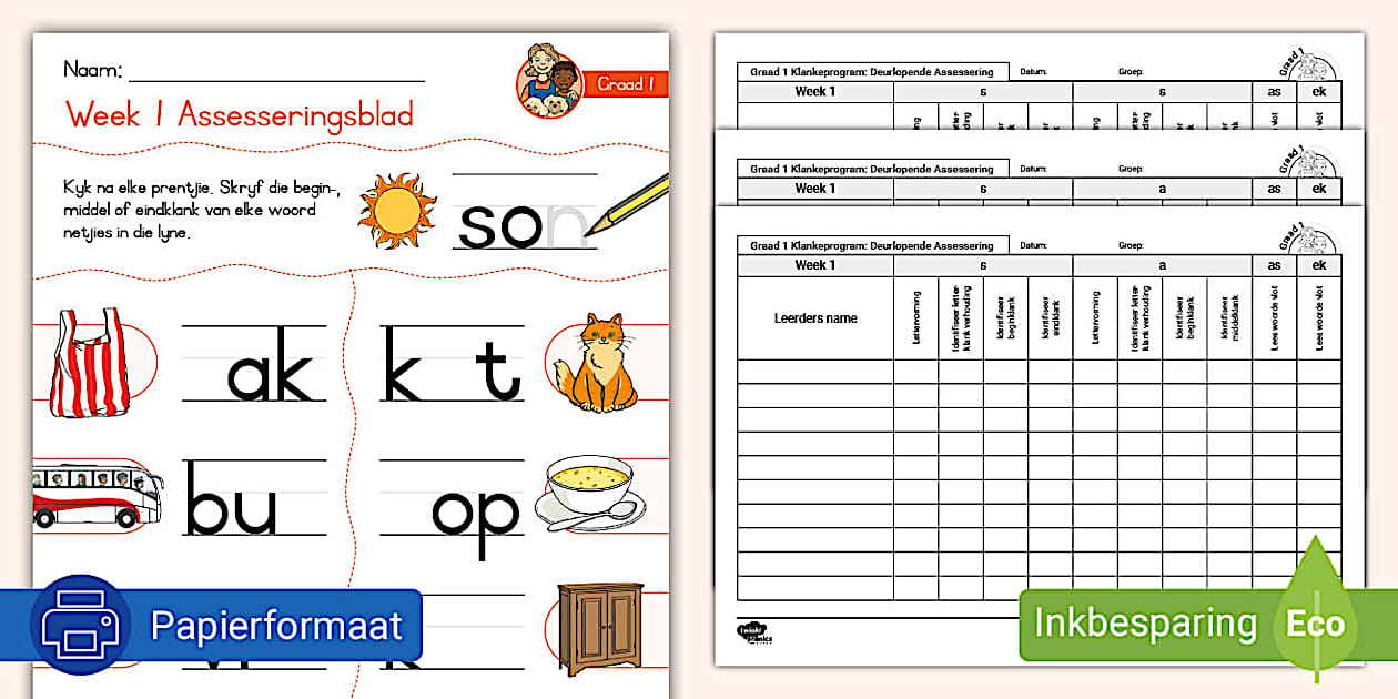 Graad 1 Klanke Assessering a, s (teacher made) - Twinkl