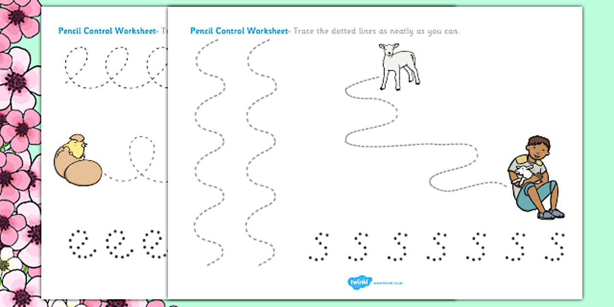 Springtime Pencil Control Worksheets (teacher made) - Twinkl