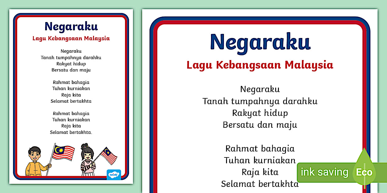 Lembaran Lirik Lagu Negaraku - Lagu Kebangsaan Malaysia