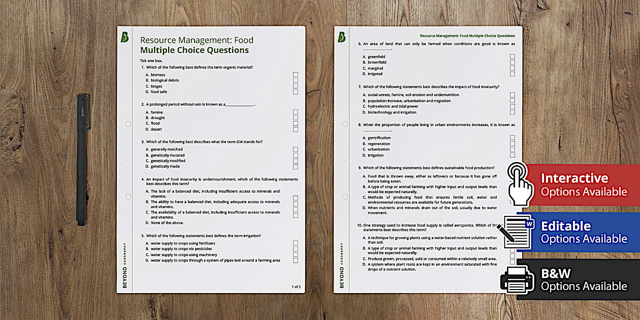GCSE AQA Resource Management Food MCQ (professor feito)