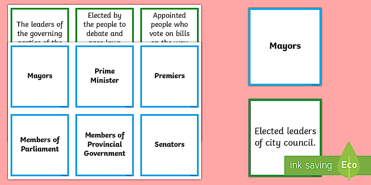 Leaders in Canadian Government Matching Cards (teacher made)