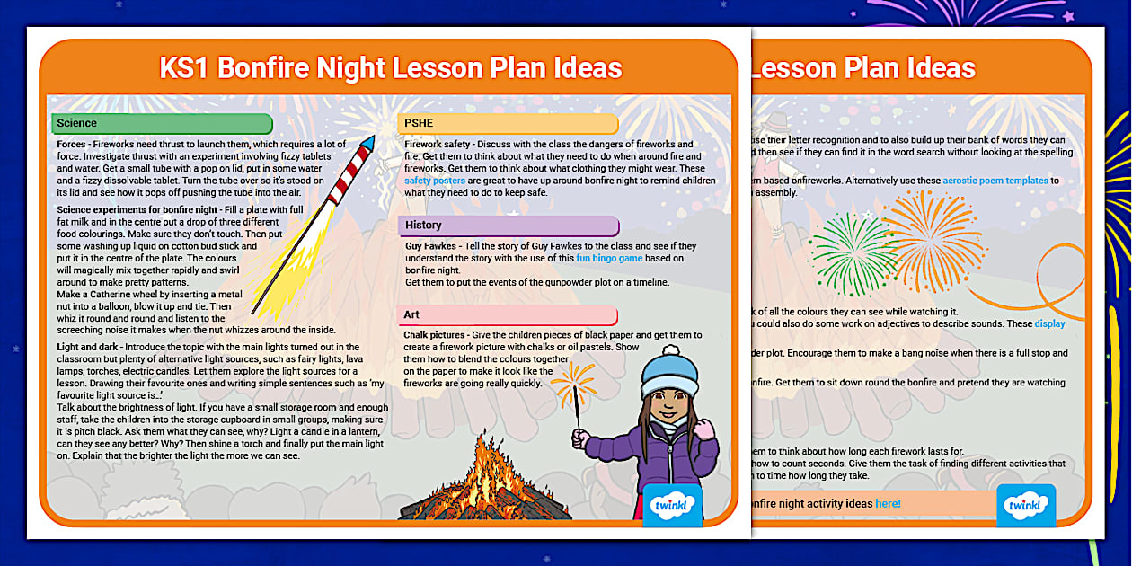 Bonfire Night Activities - KS1 Lesson Plan - Twinkl