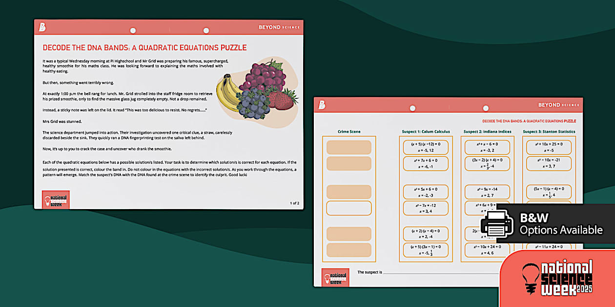 Decode the DNA Bands: A Quadratic Equations Puzzle - Twinkl