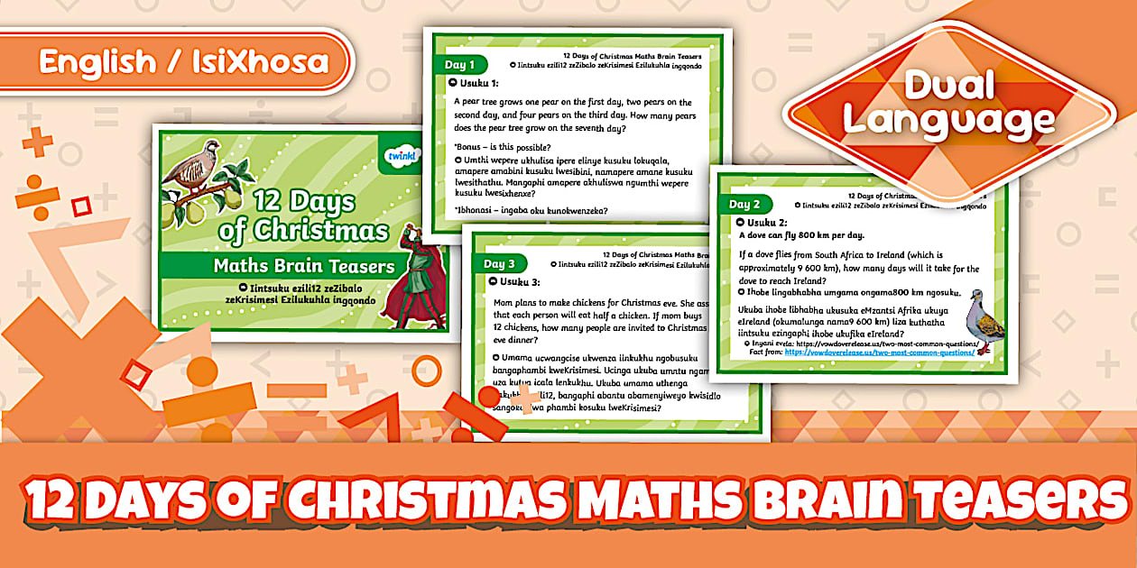 Gr 4 Maths - 12 Days Christmas Maths Brain Teasers: Xho/Eng