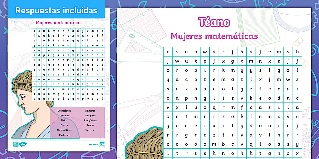 Sopa de letras: Téano - Mujeres matemáticas (teacher made)