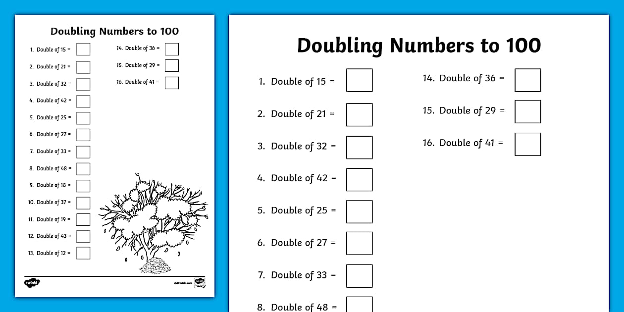 Autumn-Themed Doubles to 100 Activity Sheet (teacher made)