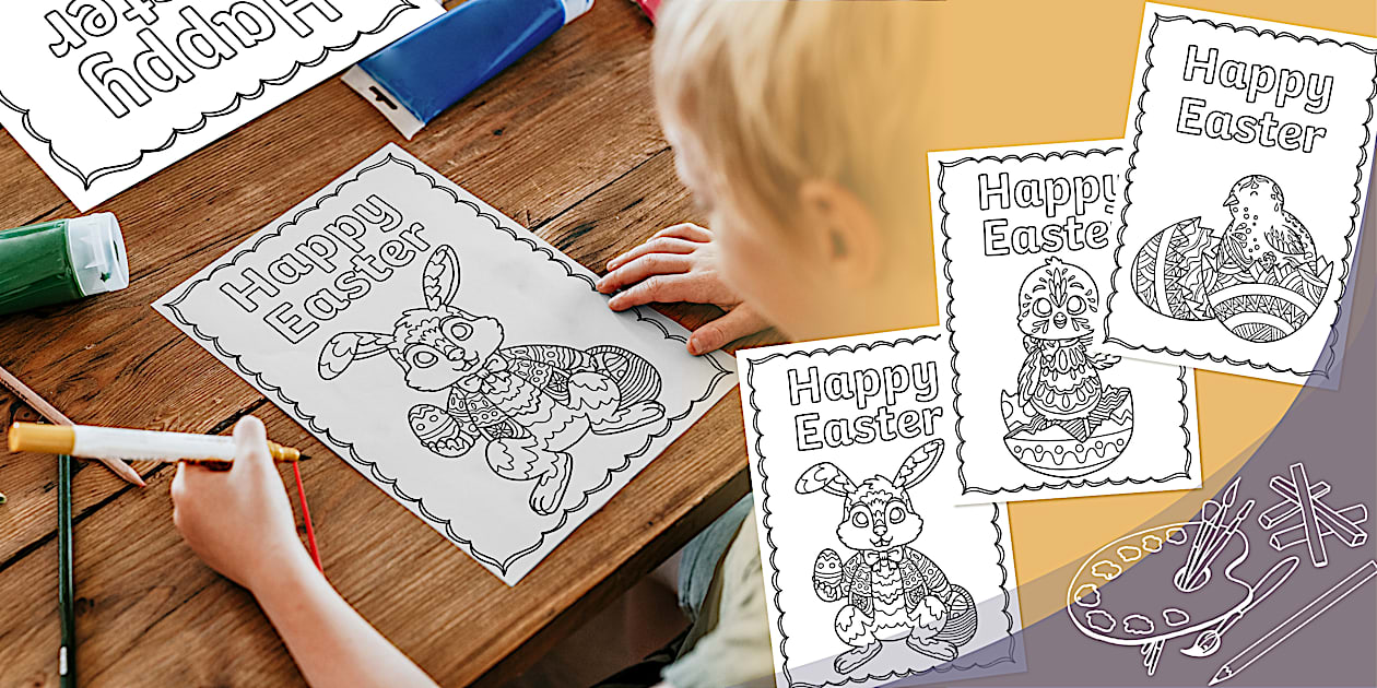 Happy Easter Bunny and Chicks Mindfulness Colouring Activity