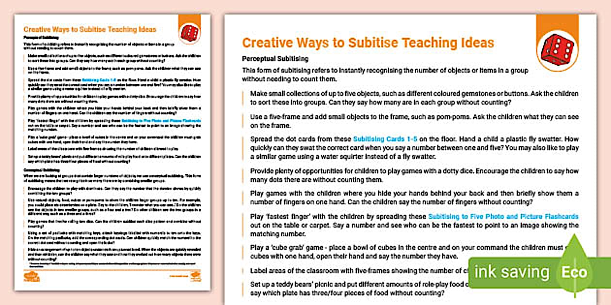 Creative Ways to Subitise Teaching Ideas (teacher made)