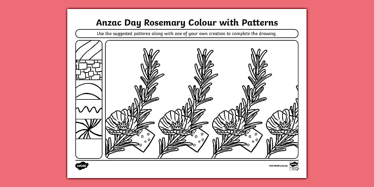 Anzac Day Rosemary Colour with Patterns Activity - Twinkl