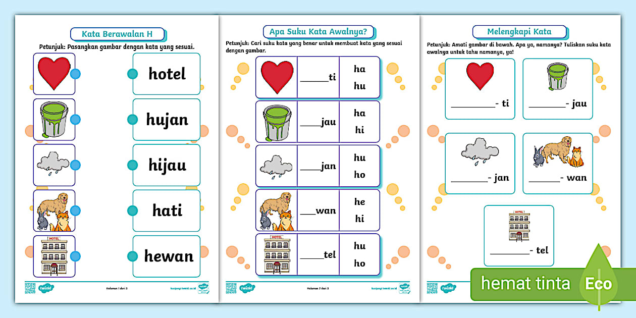 Lembar Kerja Kata Berawalan H (teacher made) - Twinkl