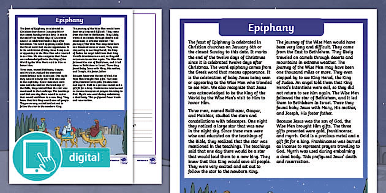Fifth Grade Epiphany Reading Comprehension Worksheet