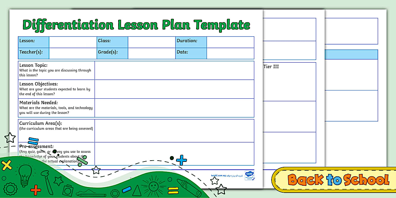 Differentiation Lesson Plan Template Worksheet
