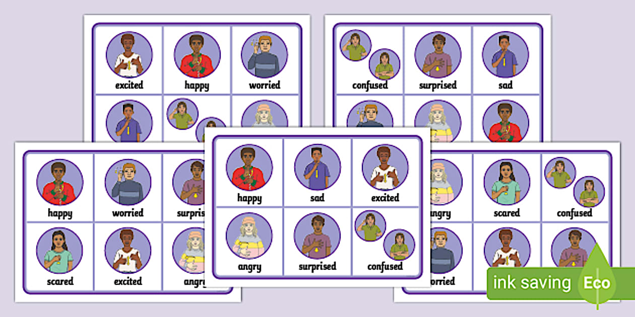 Auslan Emotions Bingo Board (teacher made) - Twinkl