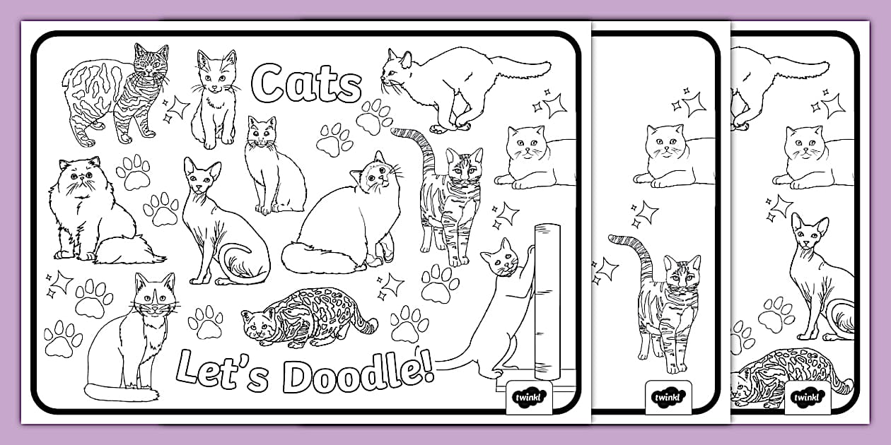 Cats Doodle Colouring Pages - Twinkl - KS1 (teacher made)
