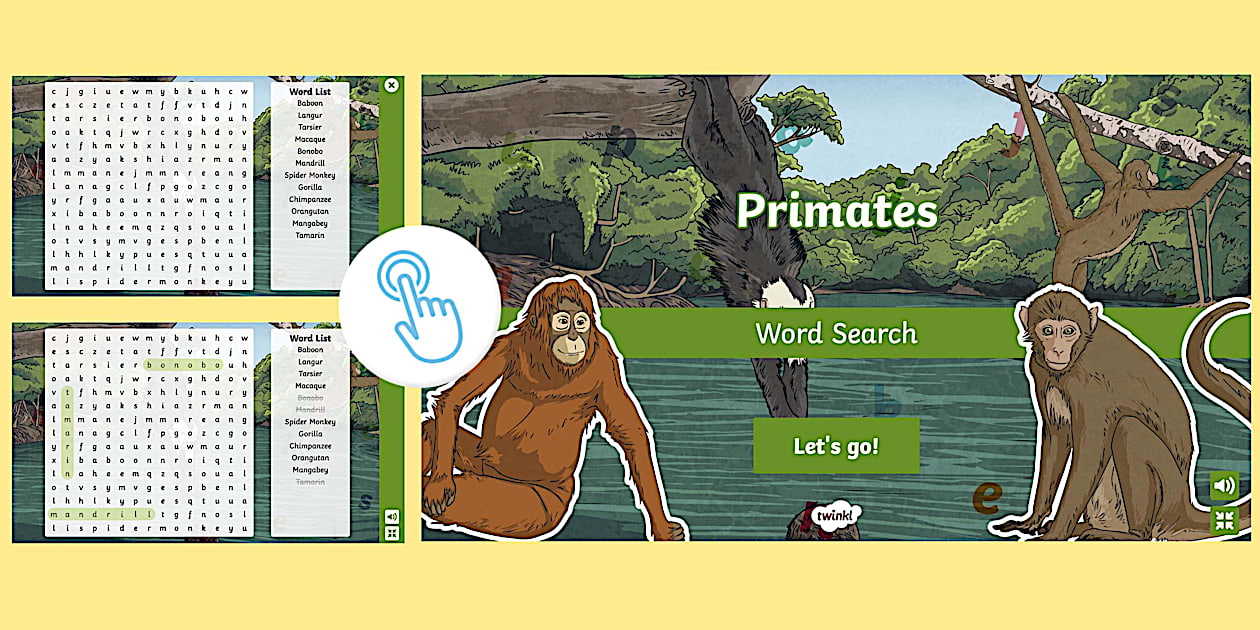 Primates Interactive Word Search (teacher made) - Twinkl
