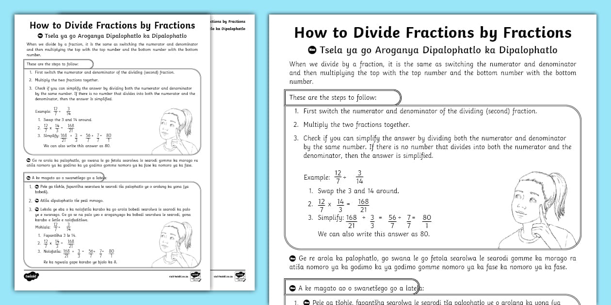 How to Divide Fractions by Fractions Maths Sepedi - Twinkl