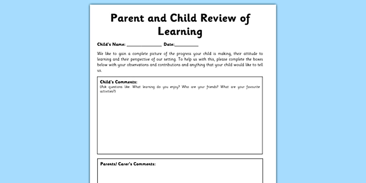 Editable Parent and Child Review of Learning Template