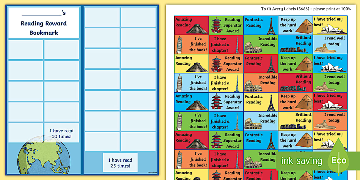 KS2 Landmarks of the World Themed Reading Sticker Reward Bookmarks