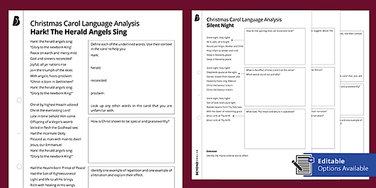 The Language of Christmas Carols: Analysis Worksheet