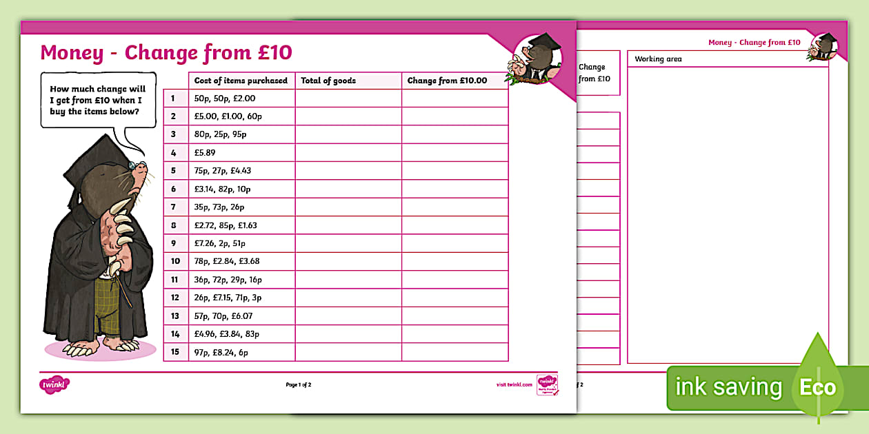 Money - Change from £10 (teacher made) - Twinkl