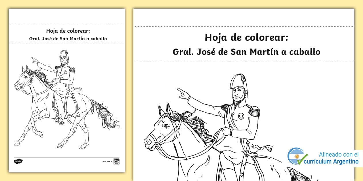 Hoja de colorear: Gral. José de San Martín a caballo -Twinkl