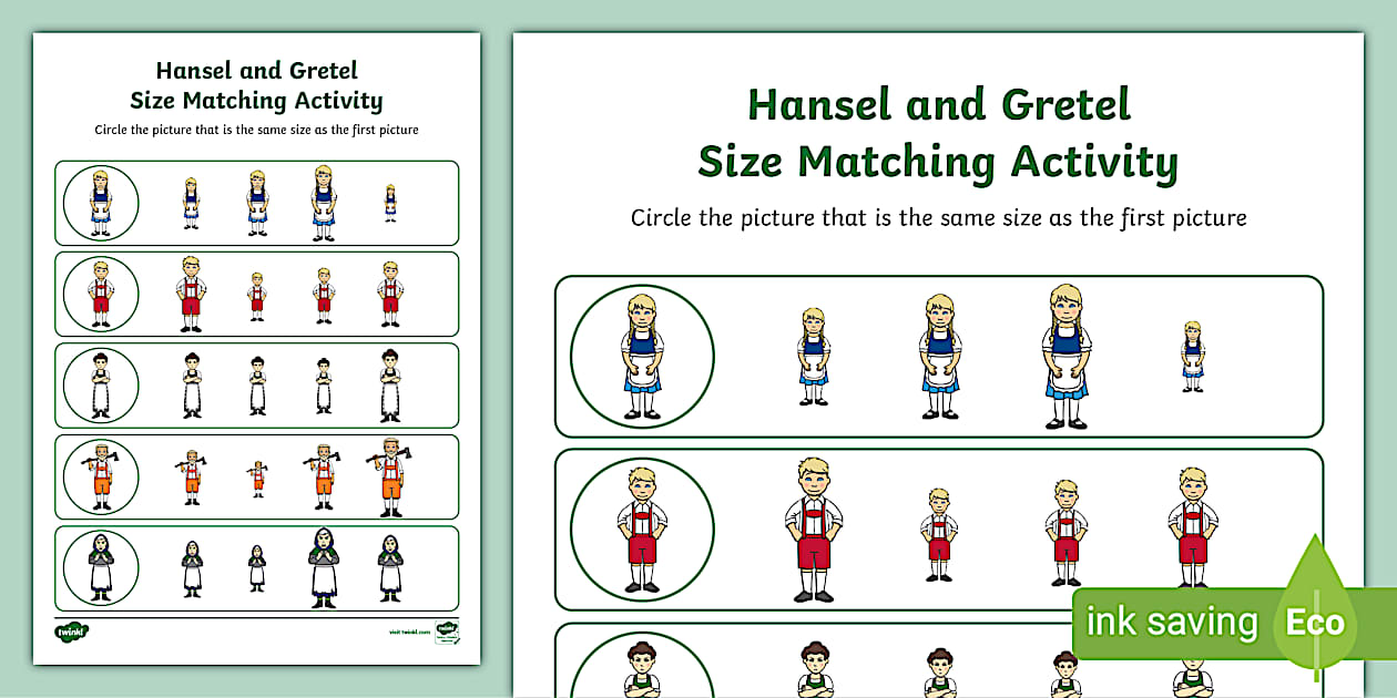 Hansel and Gretel Size Matching Worksheets - Twinkl