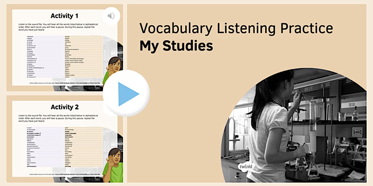 Black and White My Studies Vocabulary Listening Practice PowerPoint