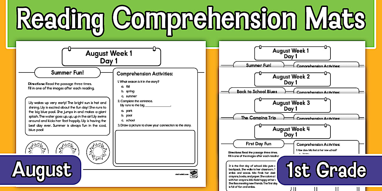 First Grade August Daily Reading Comprehension Mats