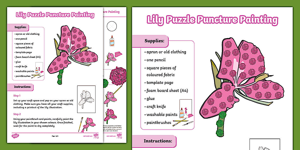 Lily Puzzle Puncture Painting (teacher made) - Twinkl