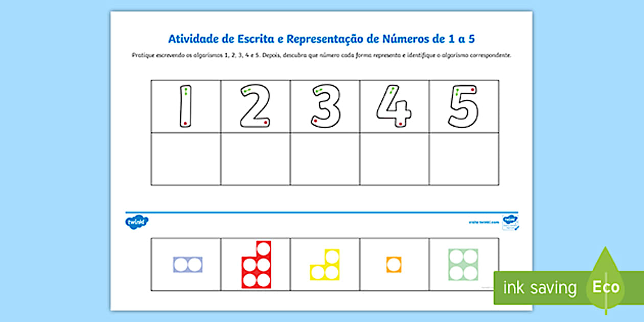 Atividade de Escrita e Representação de Números de 1 a 5