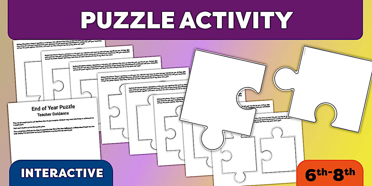 End of Year Collaborative Puzzle Activity for 6th-8th Grade