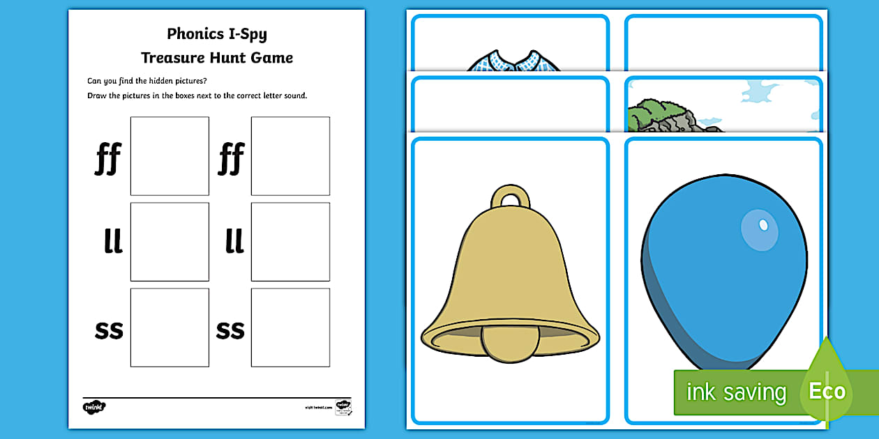 Phonics Phase 2 ff ll ss I-Spy Treasure Hunt Game - Twinkl