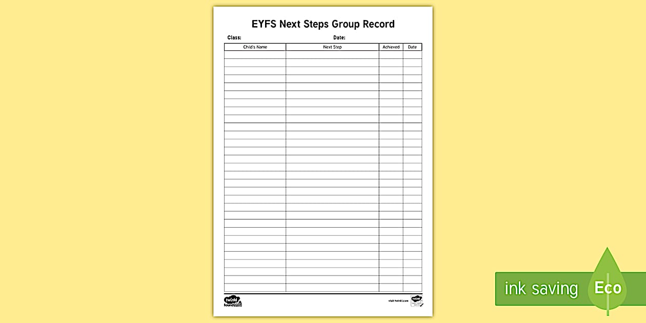 Editable EYFS Next Steps Group Record (teacher made) Editable EYFS Next Steps Group Record (teacher made)