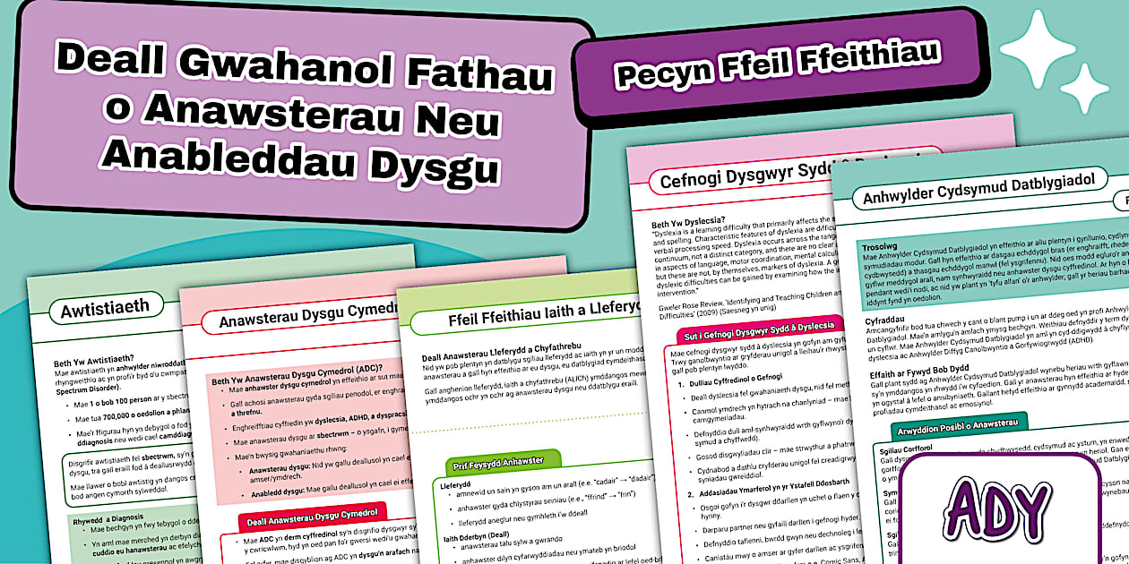 Pecyn Ffeil Ffeithiau Deall Gwahanol Fathau o Anawsterau Neu Anableddau ...