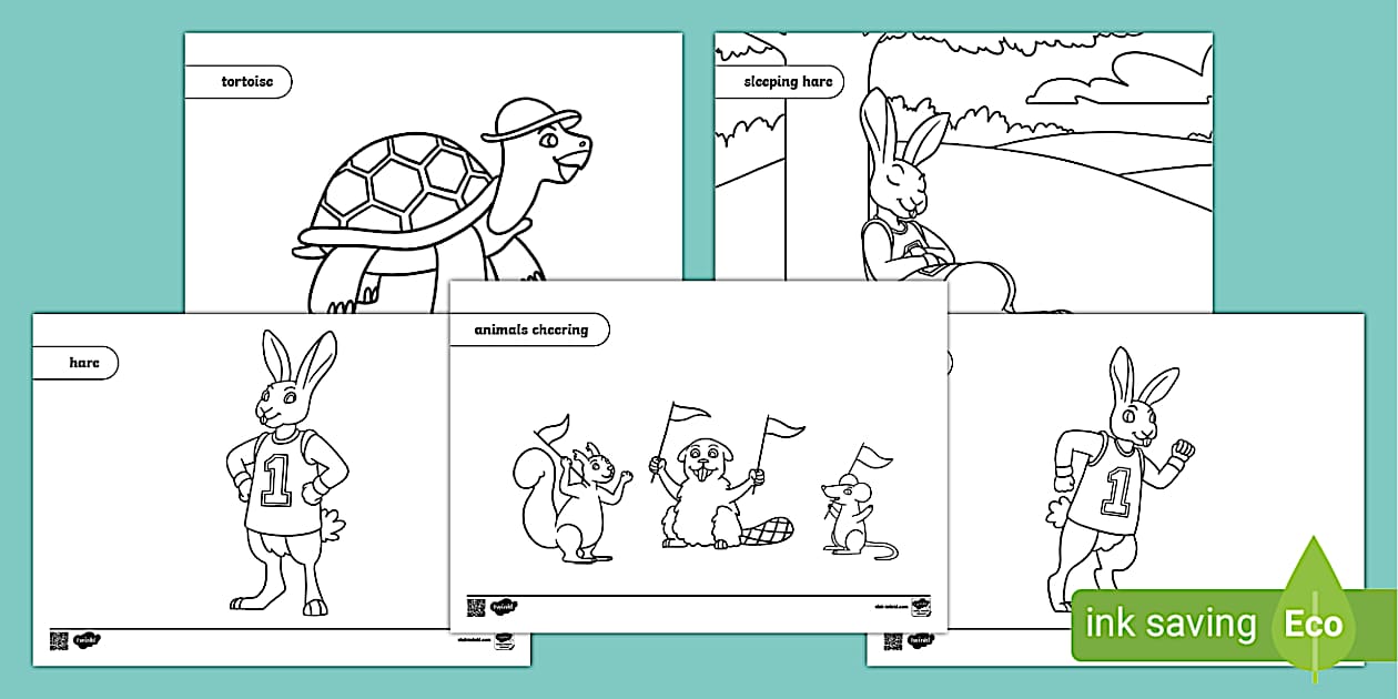 토끼와 거북이 단어 색칠하기 The Tortoise and The Hare Coloring Sheets