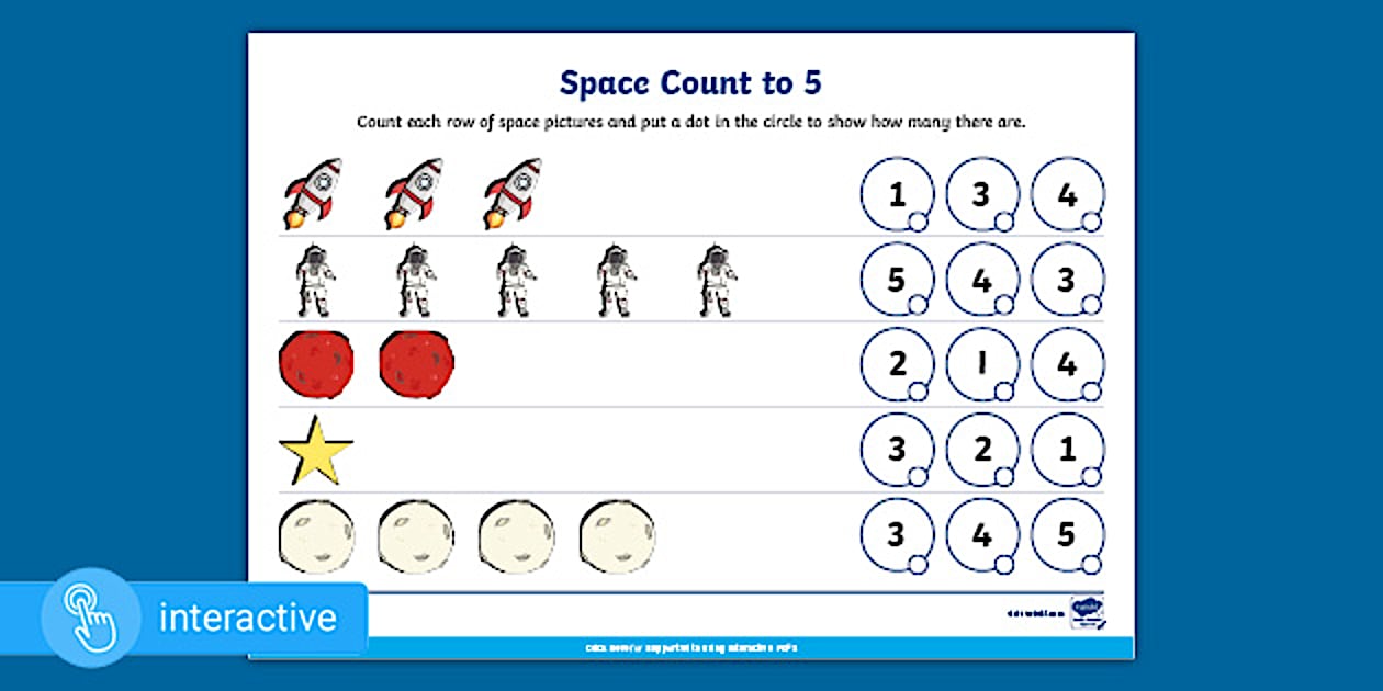 👉 Interactive PDF: Space Count to 5 Activity - Twinkl